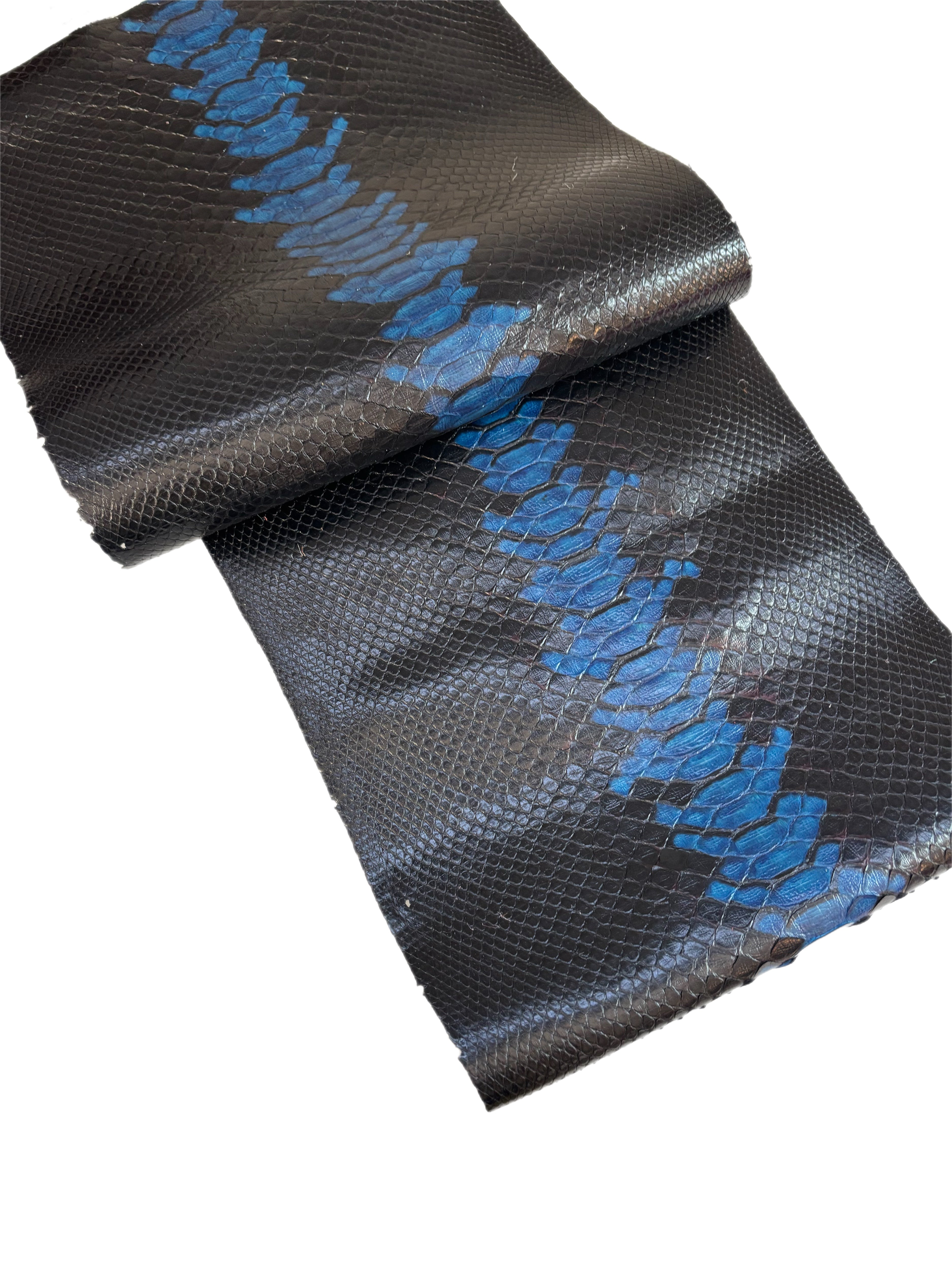 1.53 M Back Cut Black and Blue Matte Python Leather – AMTAN
